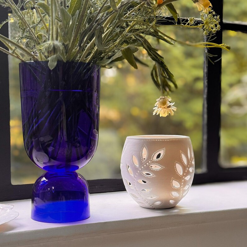 Hand Carved Porcelain Luminary: Pierced Ceramic Candle Holder - Etsy