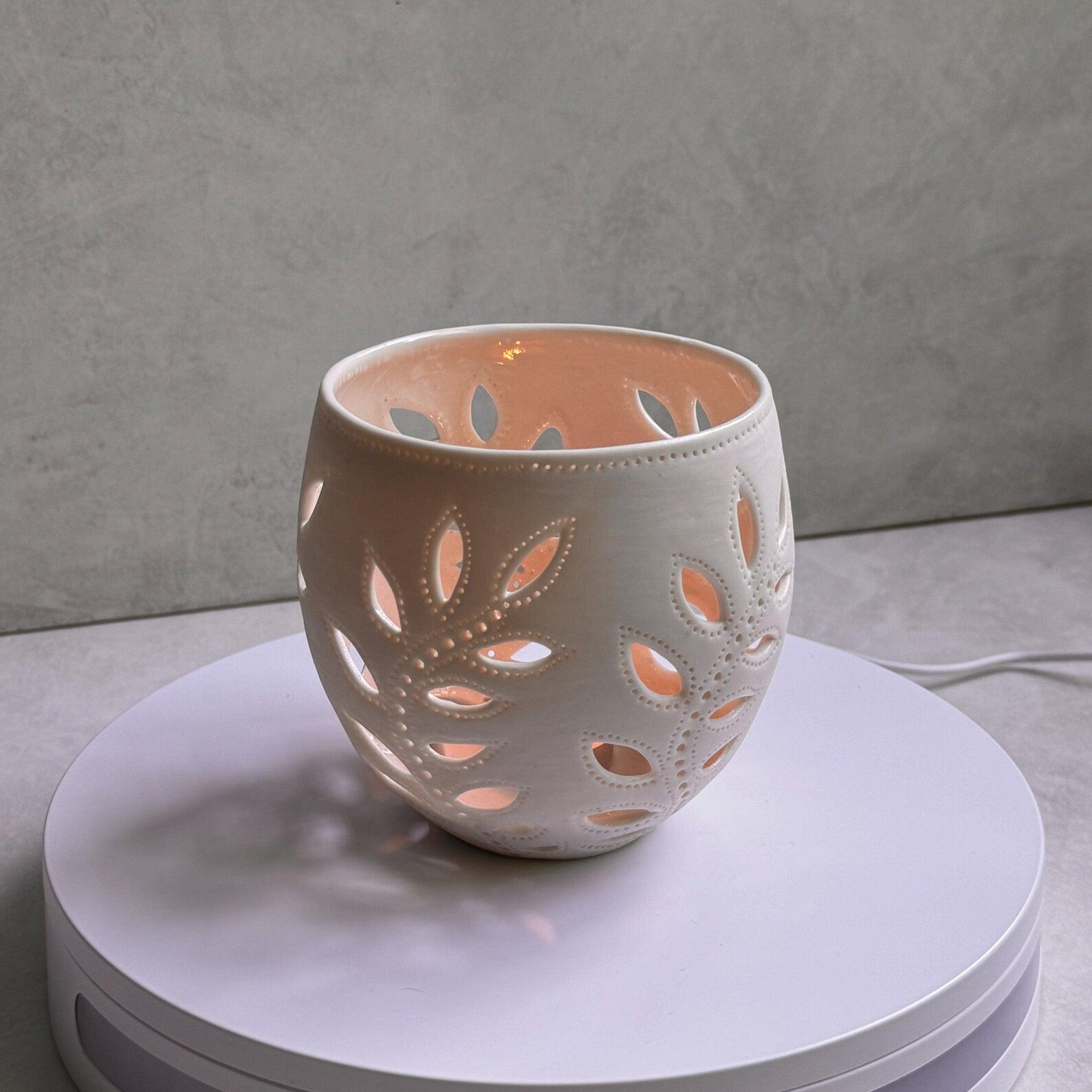 Hand Carved Porcelain Luminary: Pierced Ceramic Candle Holder - Etsy
