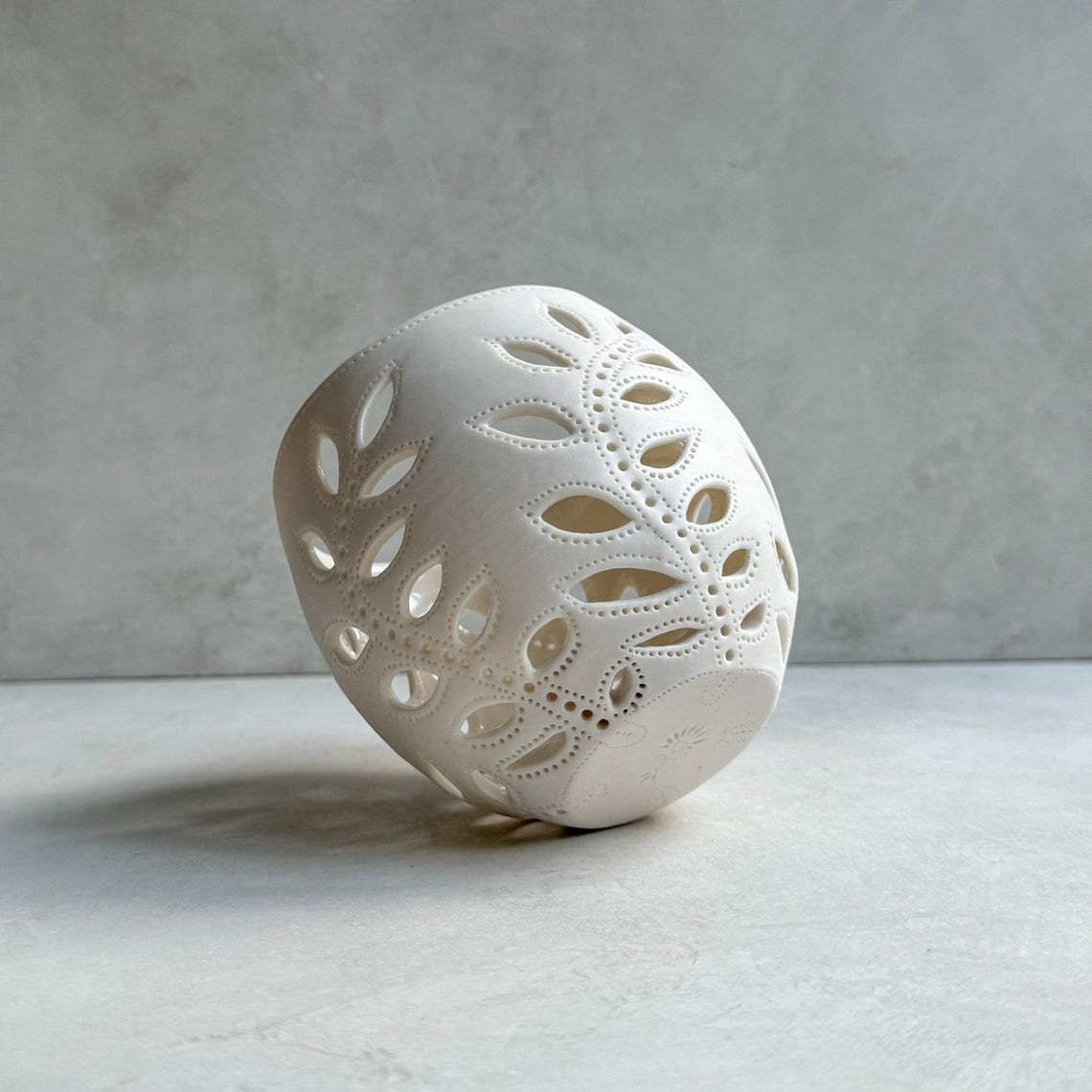 Hand Carved Porcelain Luminary: Pierced Ceramic Candle Holder - Etsy