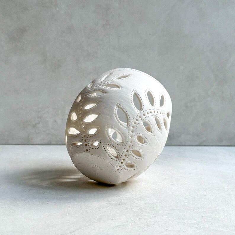 Hand Carved Porcelain Luminary: Pierced Ceramic Candle Holder - Etsy