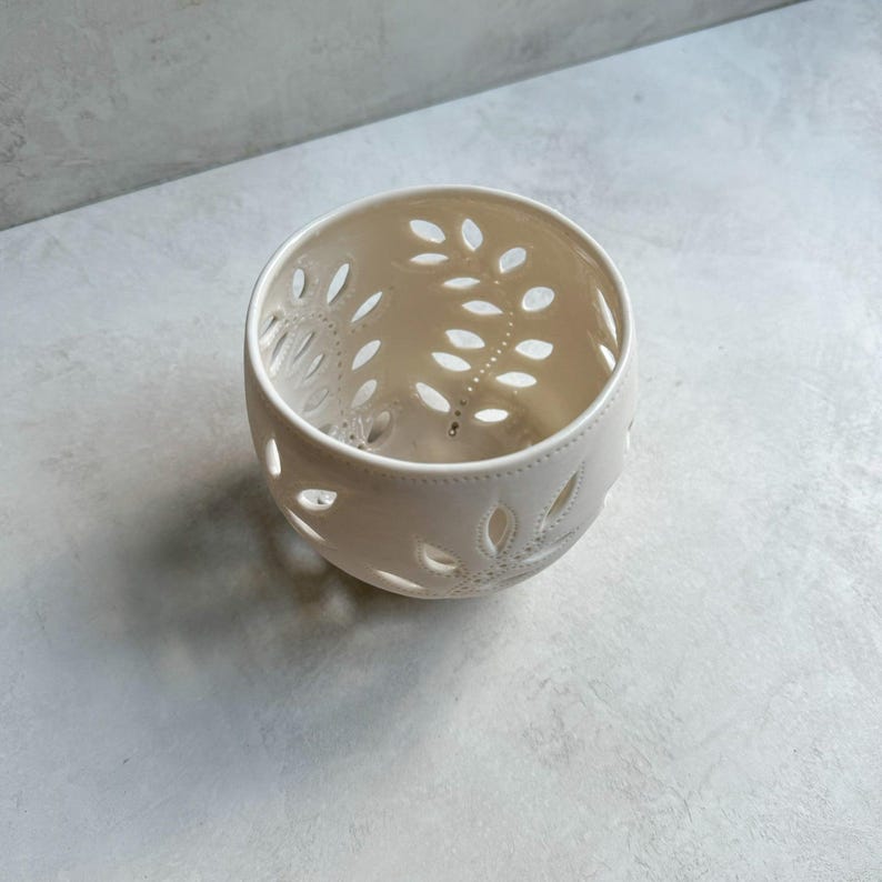 Hand Carved Porcelain Luminary: Pierced Ceramic Candle Holder - Etsy