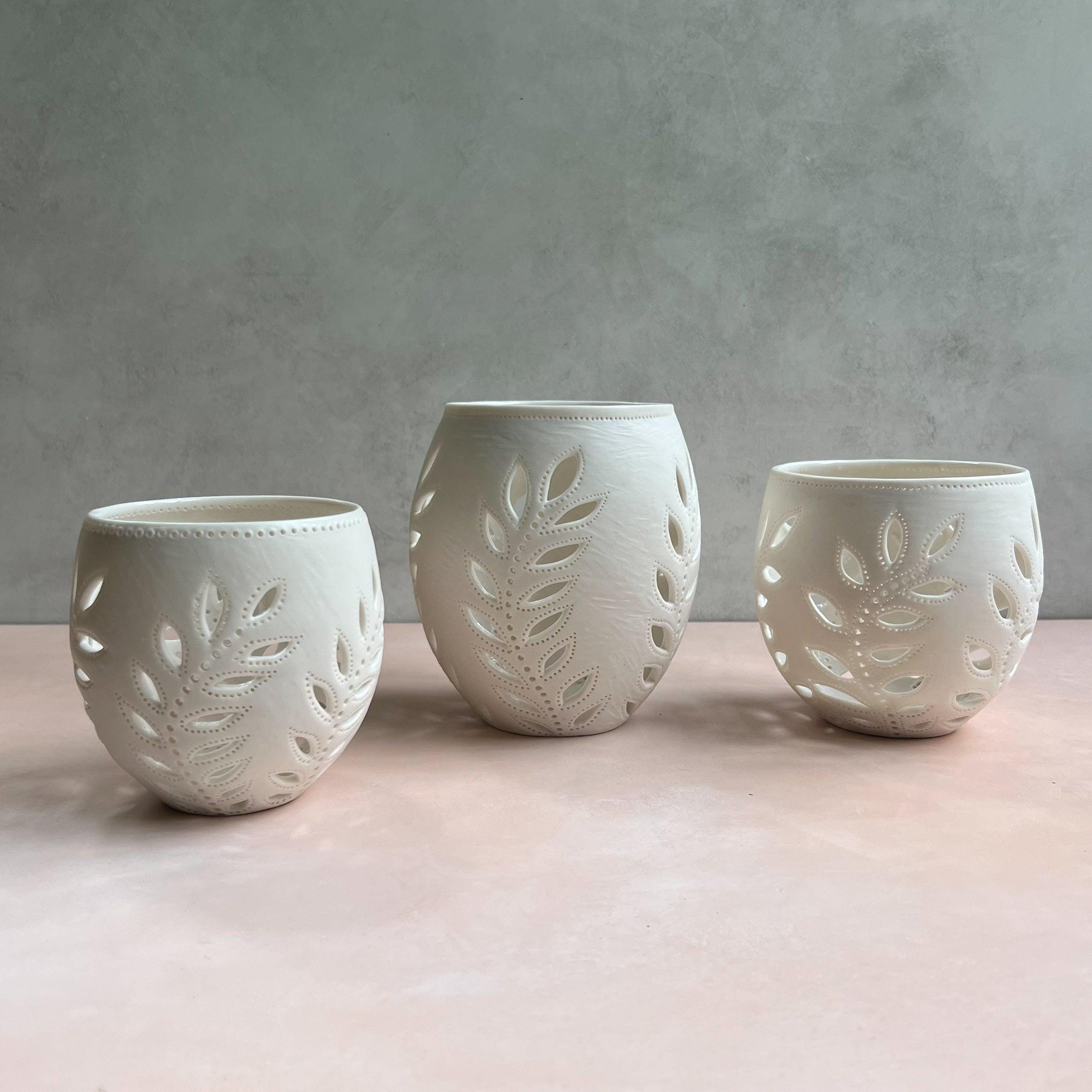 Hand Carved Porcelain Luminary: Pierced Ceramic Candle Holder - Etsy