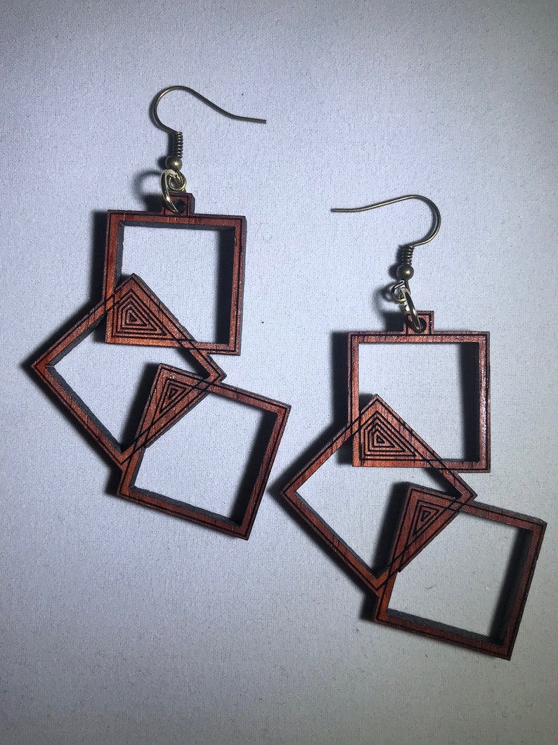 Laser Cut Architectural Rotated Squares Wooden Earrings - Etsy