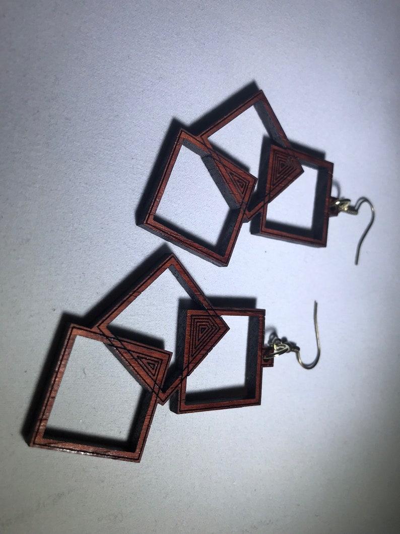 Laser Cut Architectural Rotated Squares Wooden Earrings - Etsy