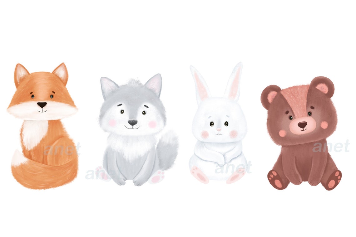 Woodland Animals Clipart, Forest Animal Clip Art, Watercolor Nursery ...