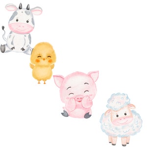 Watercolor Farm Animals Clipart, Cute Farm Png, Watercolor Digital ...