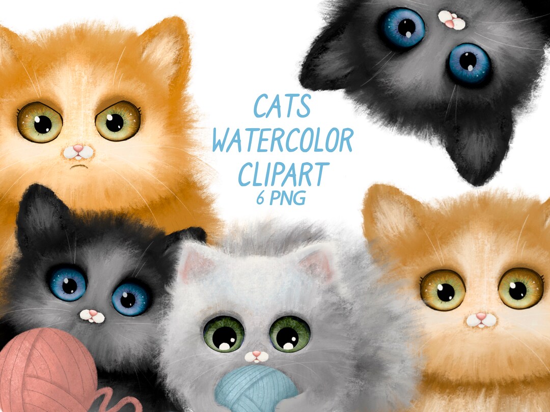 Cat Clipart Watercolor, Cat Png, Cute Cats Clipart, Ball of Thread ...