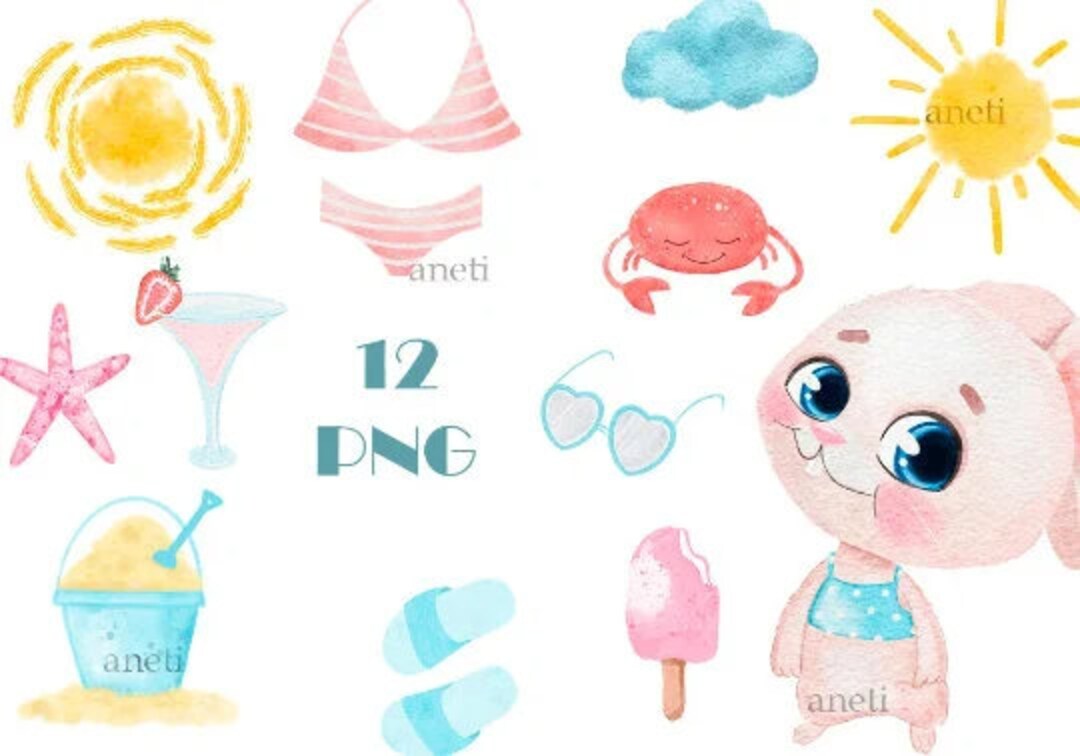 Beach Clipart Watercolor Summer Clipart Png Vacation - Etsy