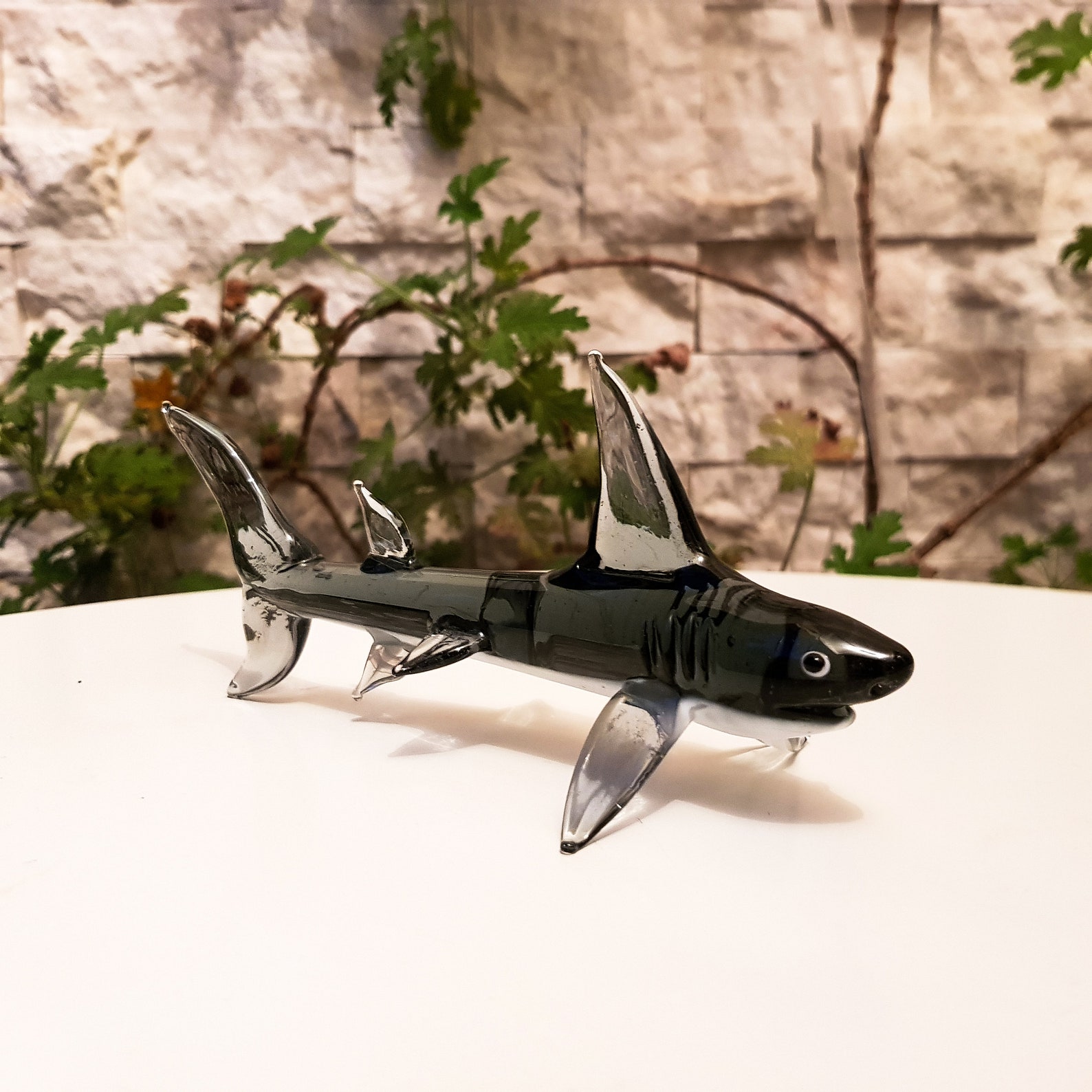Glass Black Shark Figurine, Collectible Glass Shark Miniature ...