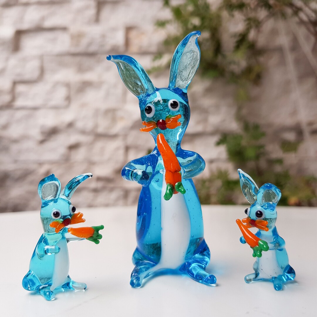 Murano Glass Rabbit With Carrots Figurines Set of 3, Murano Glass ...