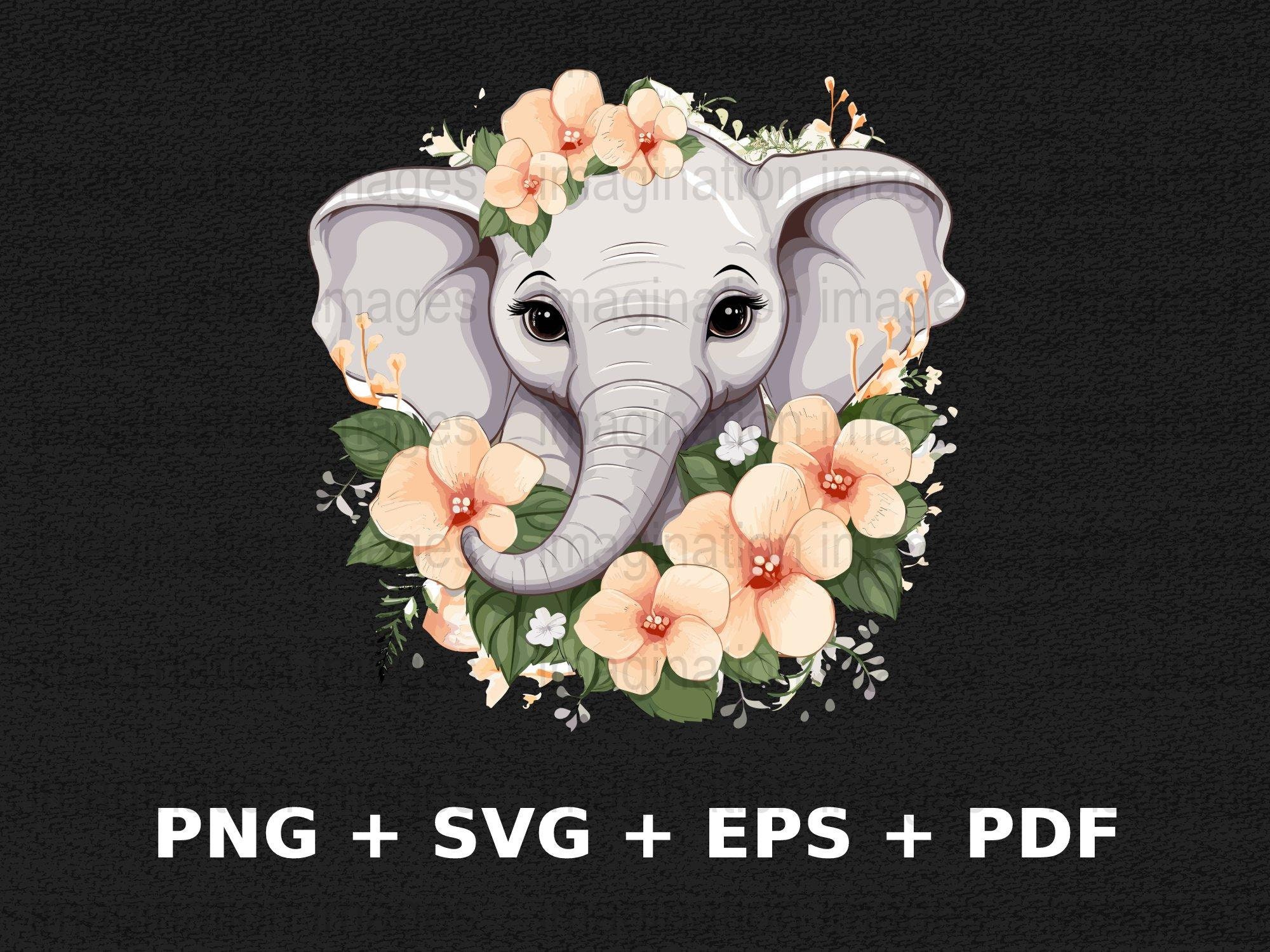 Elephant With Flowers 2 Png Svg Pdf Eps, Commercial Use Vector Graphics ...