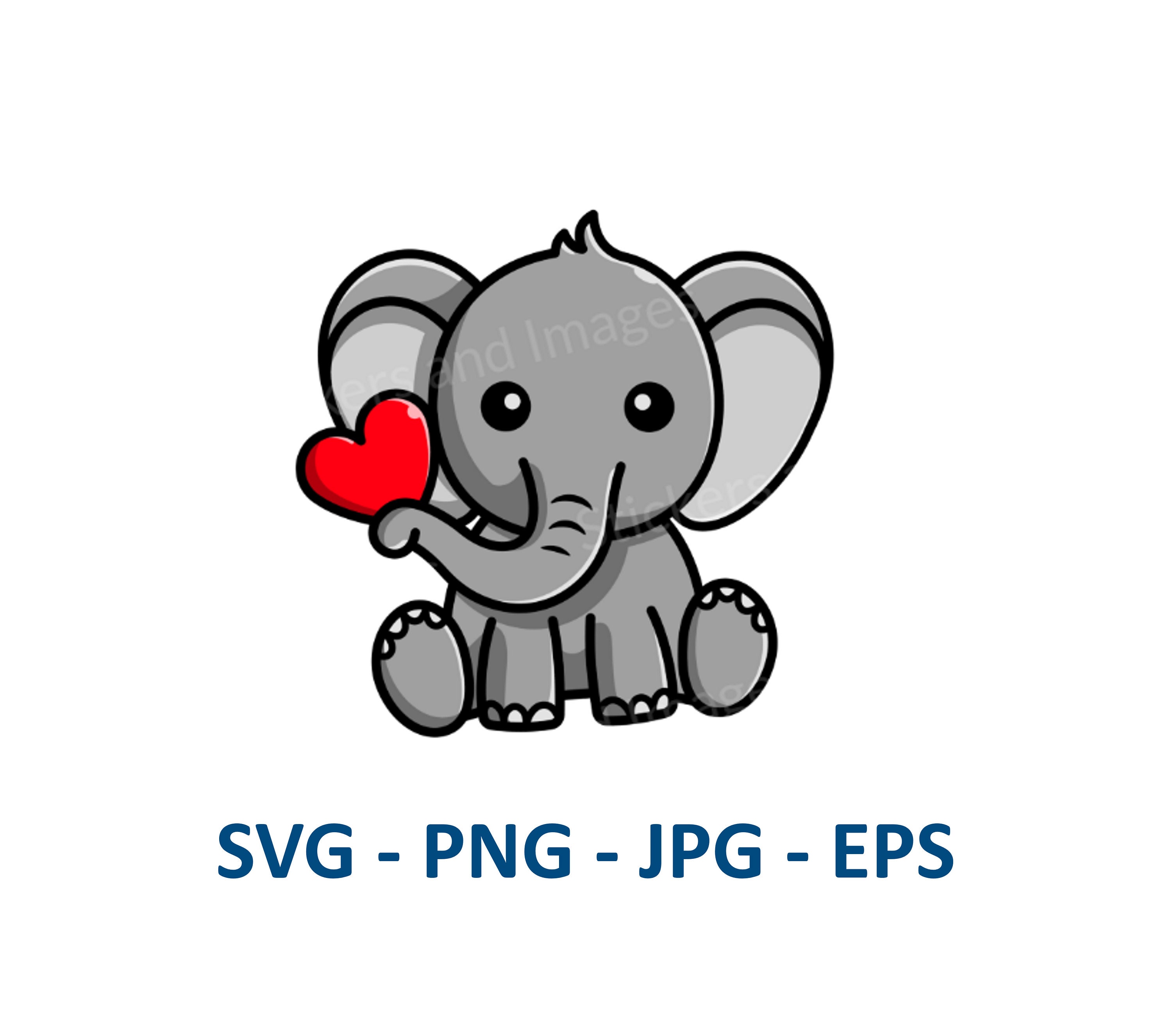 Baby Elephant With Heart Instant Download Digital File SVG PNG Digital ...