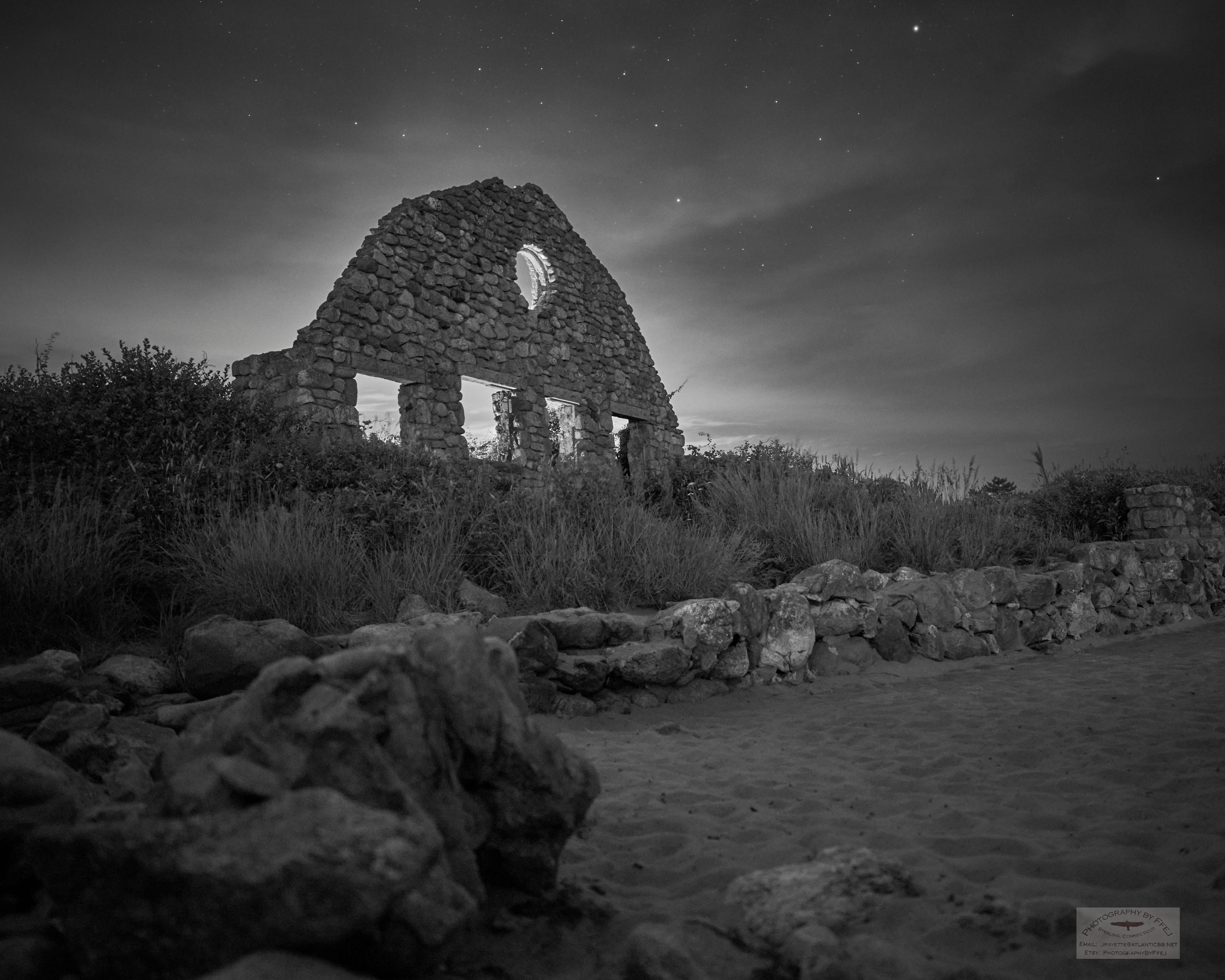 Black and White Photograph of the Black Point Ruins of Narragansett ...