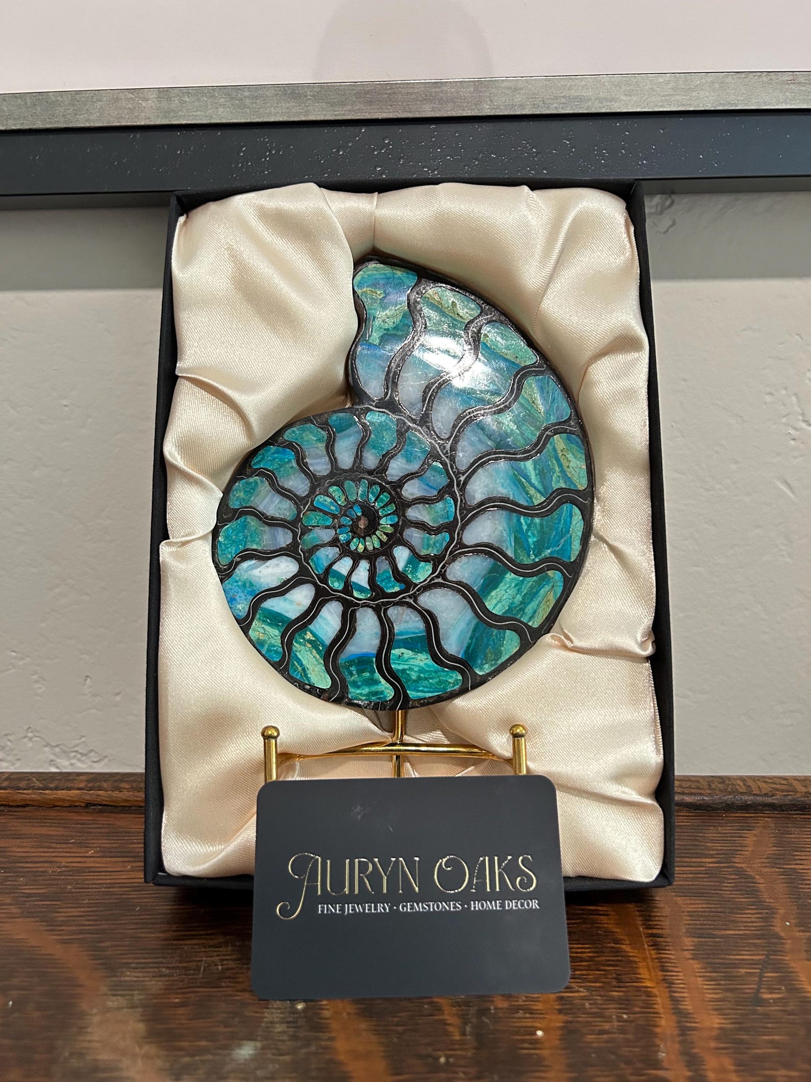 Large Ammonite With Blue Opal Inlay, Hand Made Ammonite Sculpture With ...