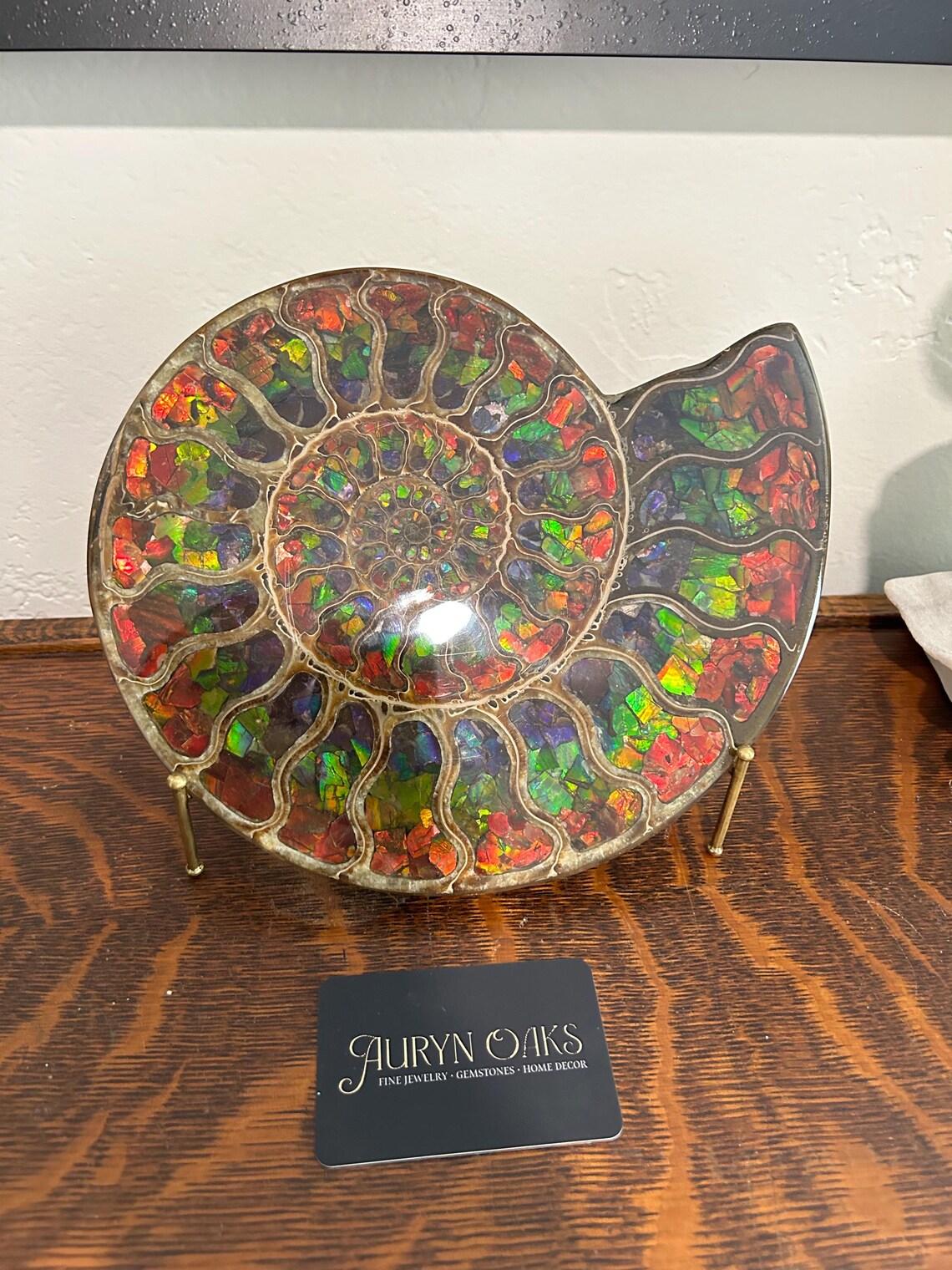 Large Ammonite With Purple Opal Inlay, Hand Made Ammonite Sculpture ...