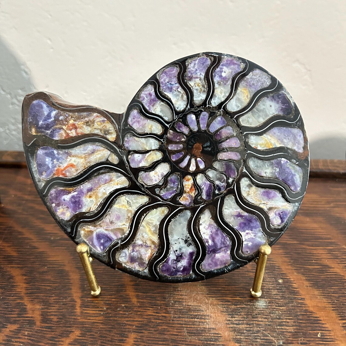 Large Ammonite With Purple Opal Inlay, Hand Made Ammonite Sculpture ...