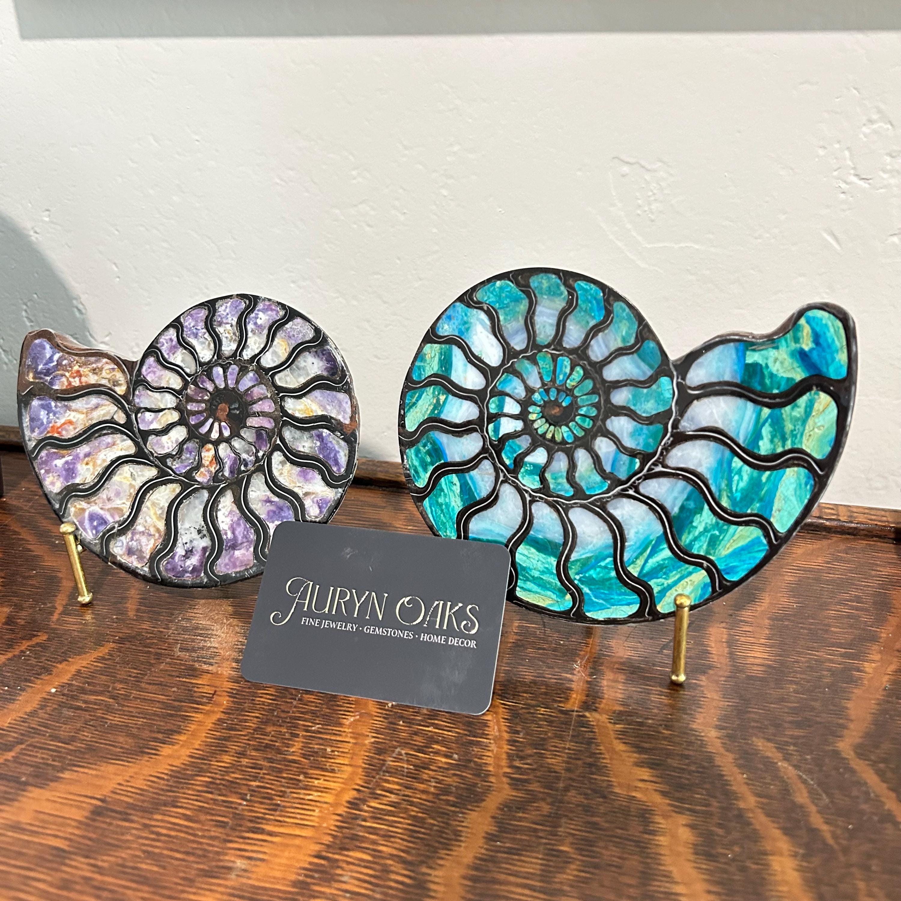 Large Ammonite With Purple Opal Inlay, Hand Made Ammonite Sculpture ...