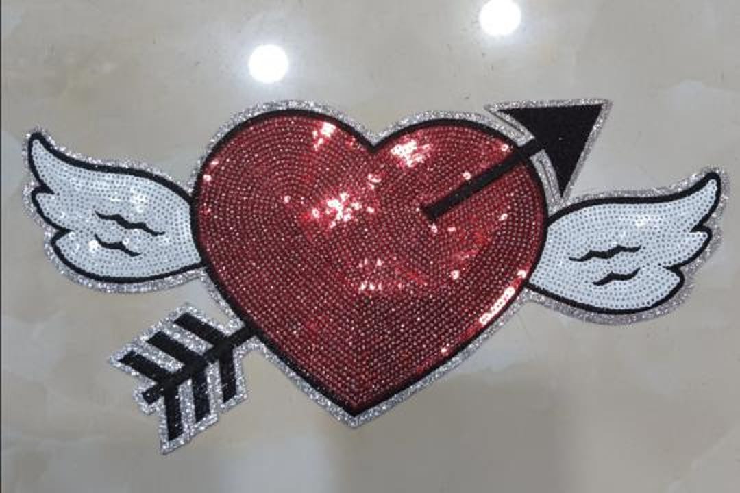 Cupid Arrow Heart Sequin Valentines Day Sequin Patch, Valentine Patch, Heart Sequin Iron on ...