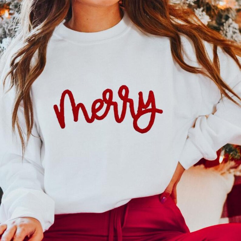FLUFFY Merry Iron on Patch Sweatshirt, Christmas Sequin Patch, Merry ...