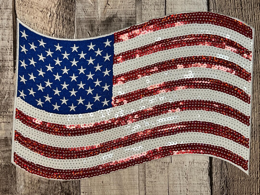 American Flag Red White Blue Sequin Patch, 4th of July, Memorial Day Vibrant Patch Silver ...