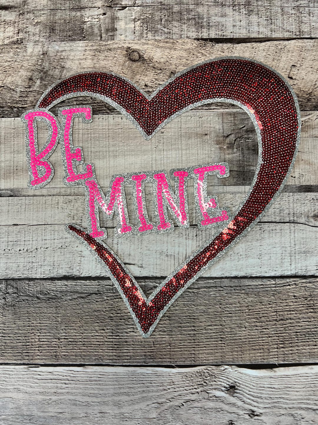 BE MINE Heart Sequin Valentines Day Sequin Patch, Be Mine Iron on Patch Valentine's Day Party ...