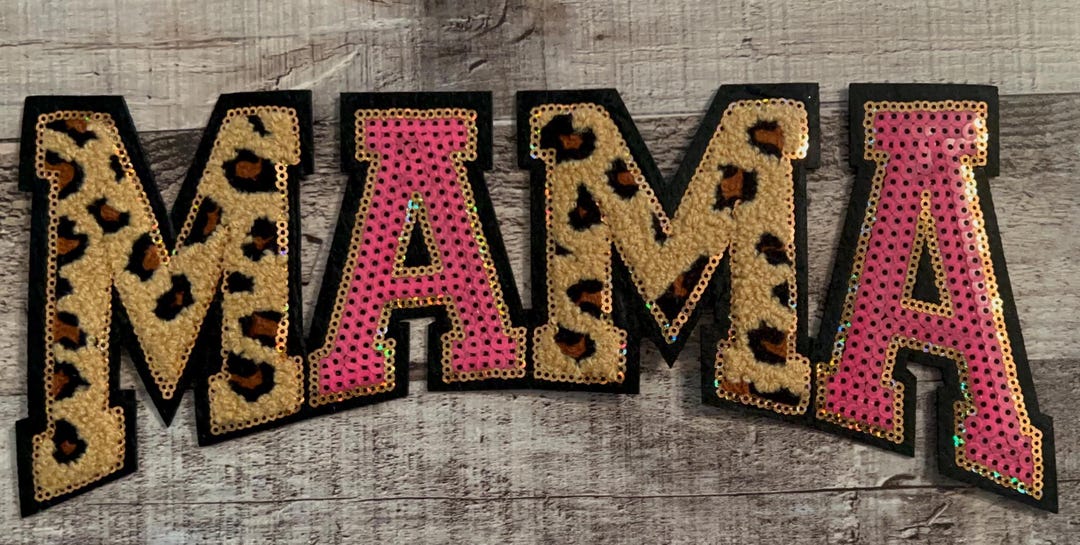 CLEARANCE MAMA Sequin Patch Mama Sequin Pink Patch Leopard Chenille, Mama Patch, Diy , Large ...