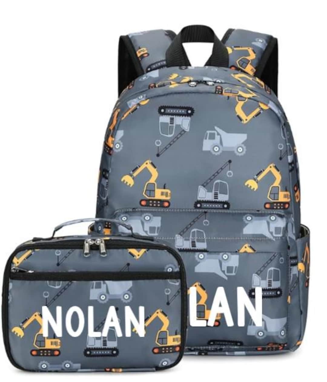 Custom Construction Trucks Boys Backpack Bookbag // Kid's Personalized ...
