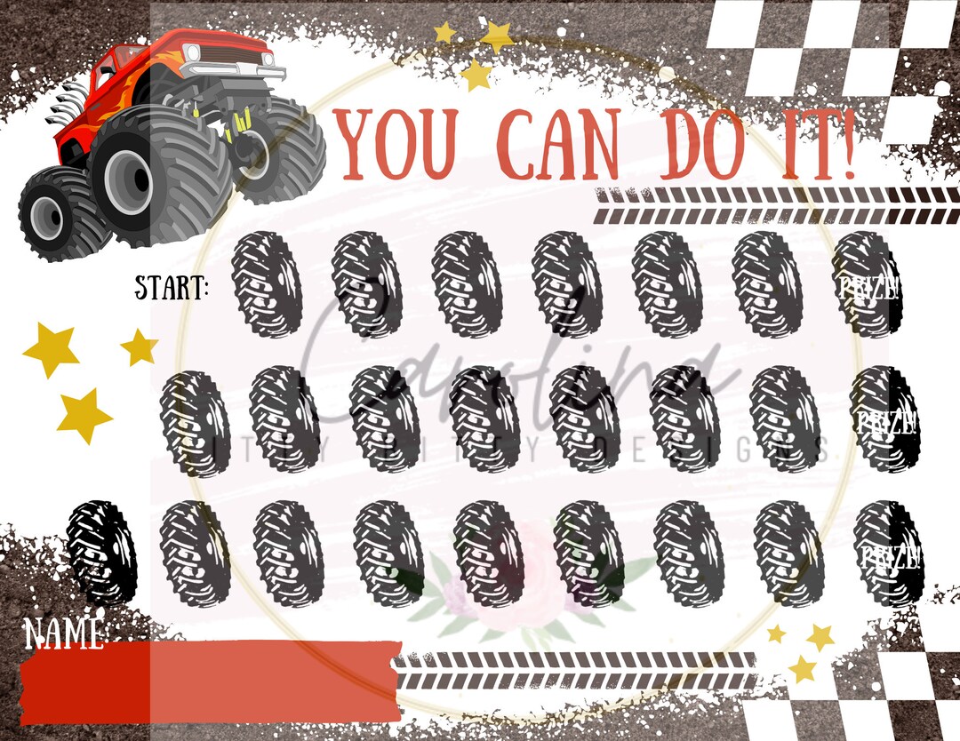 Monster Truck Race Reward Chart Printable Behavior Chart Daily Chore ...