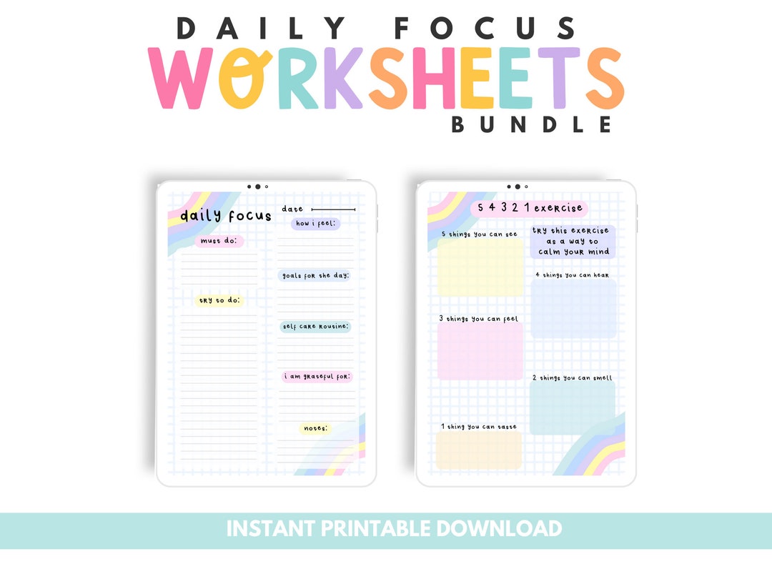 Daily Focus Planner Worksheets 2 Mental Health Worksheets - Etsy