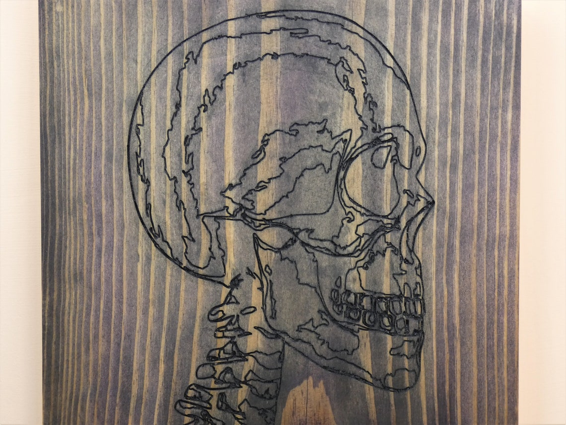Skull Wood Engraving Tattoo Style Illustration Wall Art - Etsy