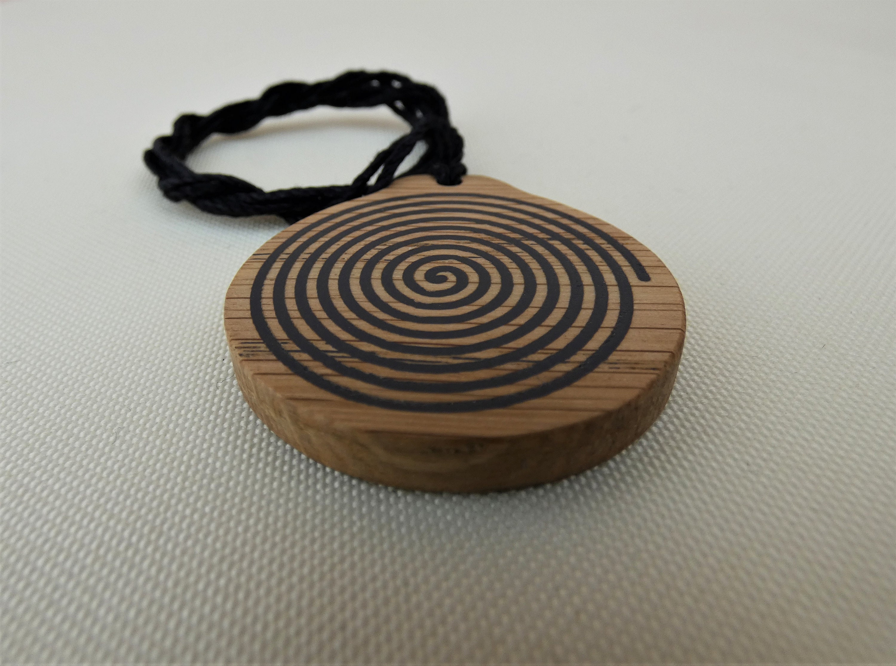 Hypnotic Spiral Wooden Pendant, Necklace, Wood, Wooden, Wood Engraving ...
