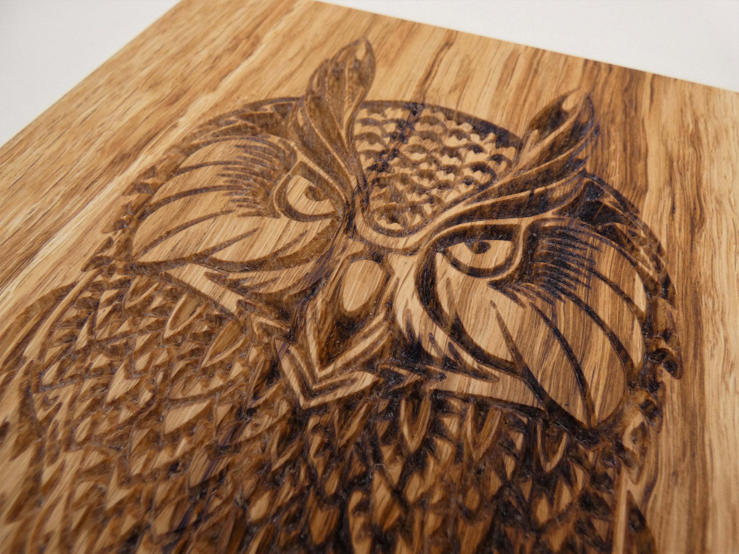 Carved Oak Owl Engraving Wall Hanging — The Grain Attraction