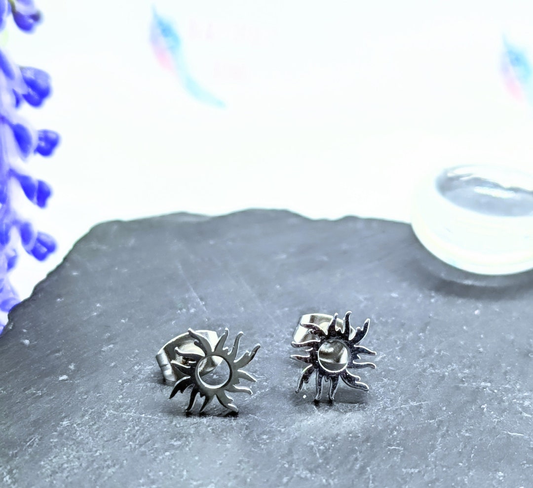 Stainless Steel Sun Stud Earrings. Silver Trending - Etsy