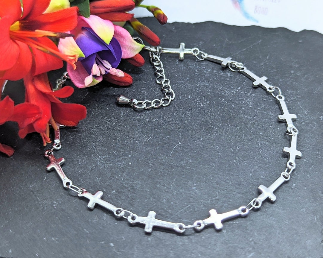 Stainless Steel Cross Link Anklet. Silver, Gift for Her, Trending ...