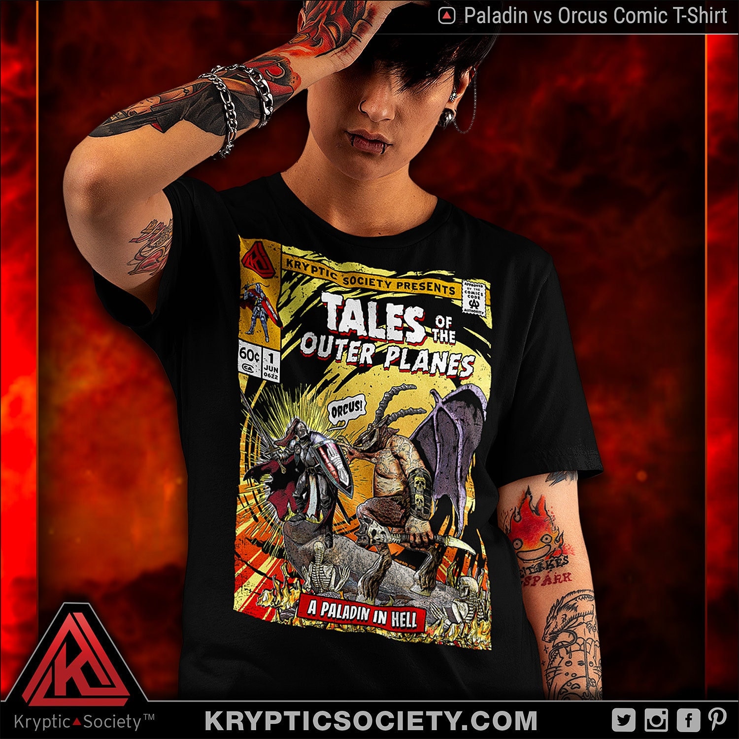 Orcus Dnd Comic Book T-shirt | Paladin in Hell OSR RPG Art | 5E ...