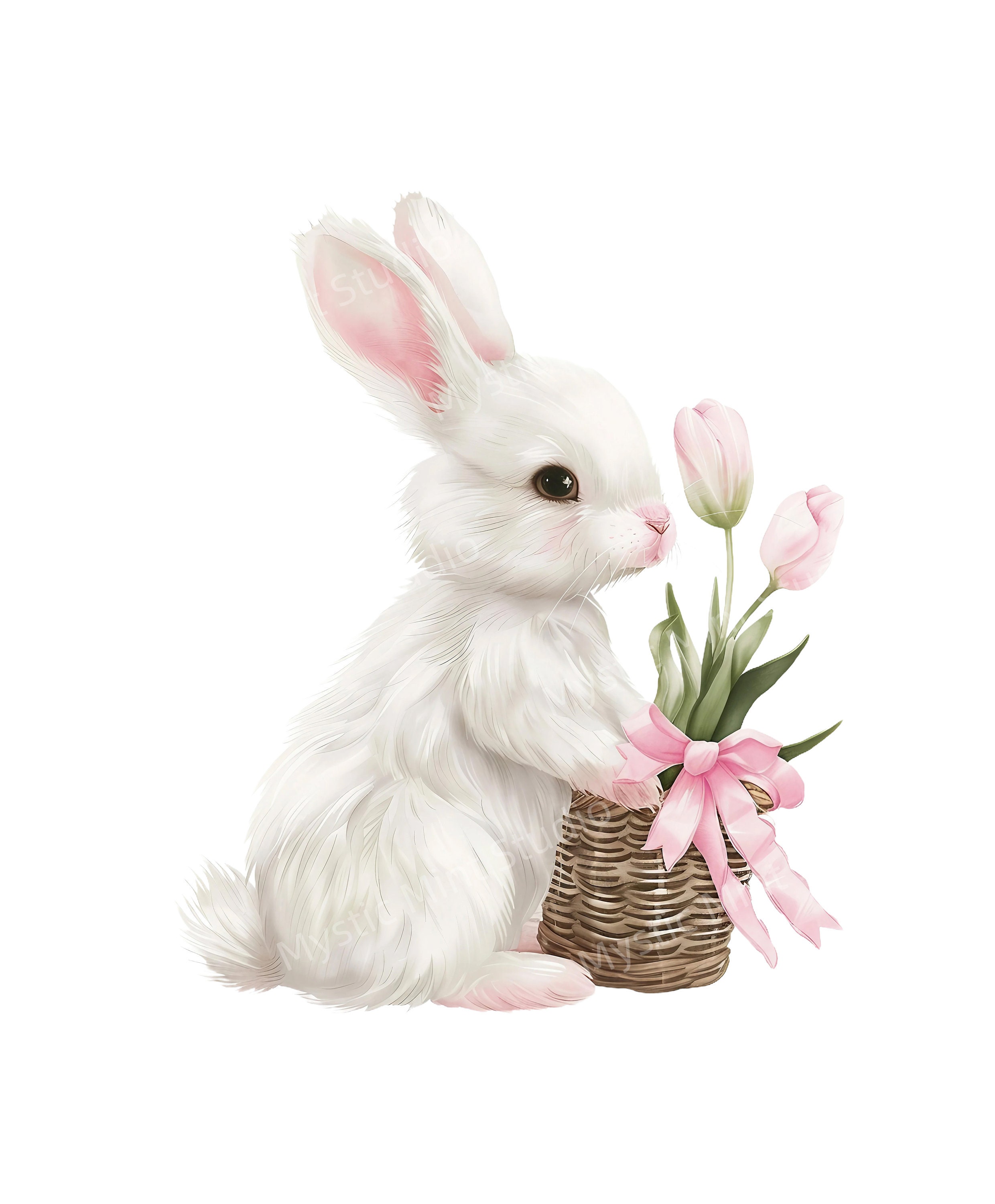 Cute Rabbit Bunny With Pink Tulip Clipart, 10 High-resolution Pngs and ...