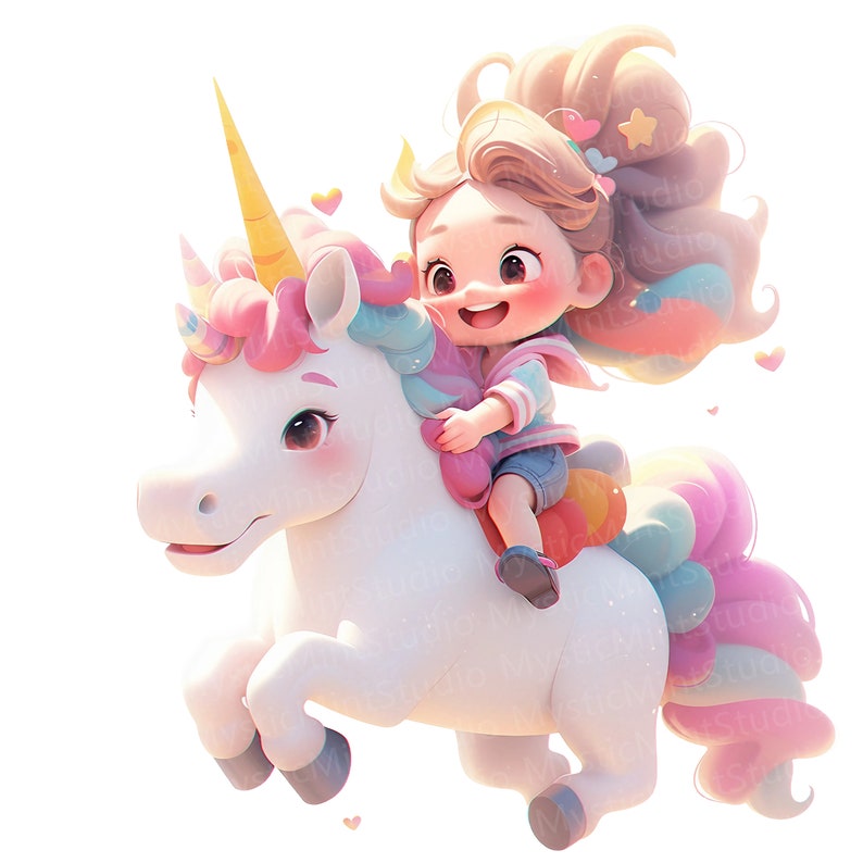 Cute Unicorn and Girl Clipart , Wall Art, Nursery Decor, Birthday Gift ...