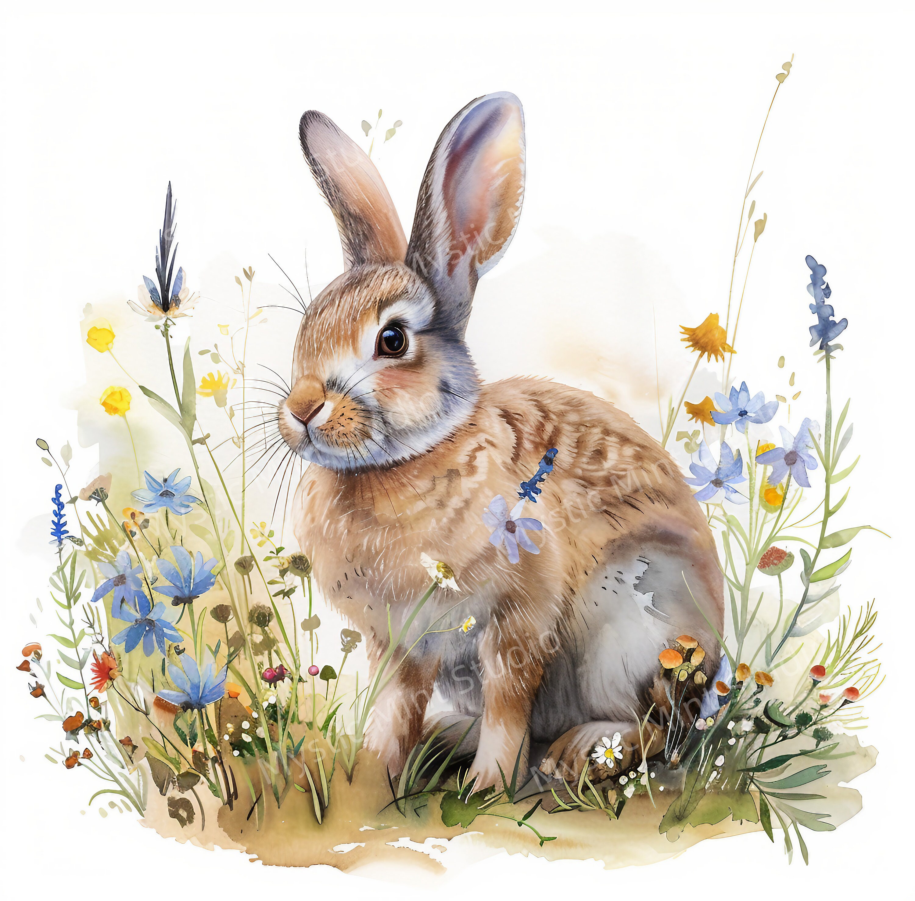 Cute Rabbit & Floral Watercolor Clipart, 24 High-resolution Jpgs ...