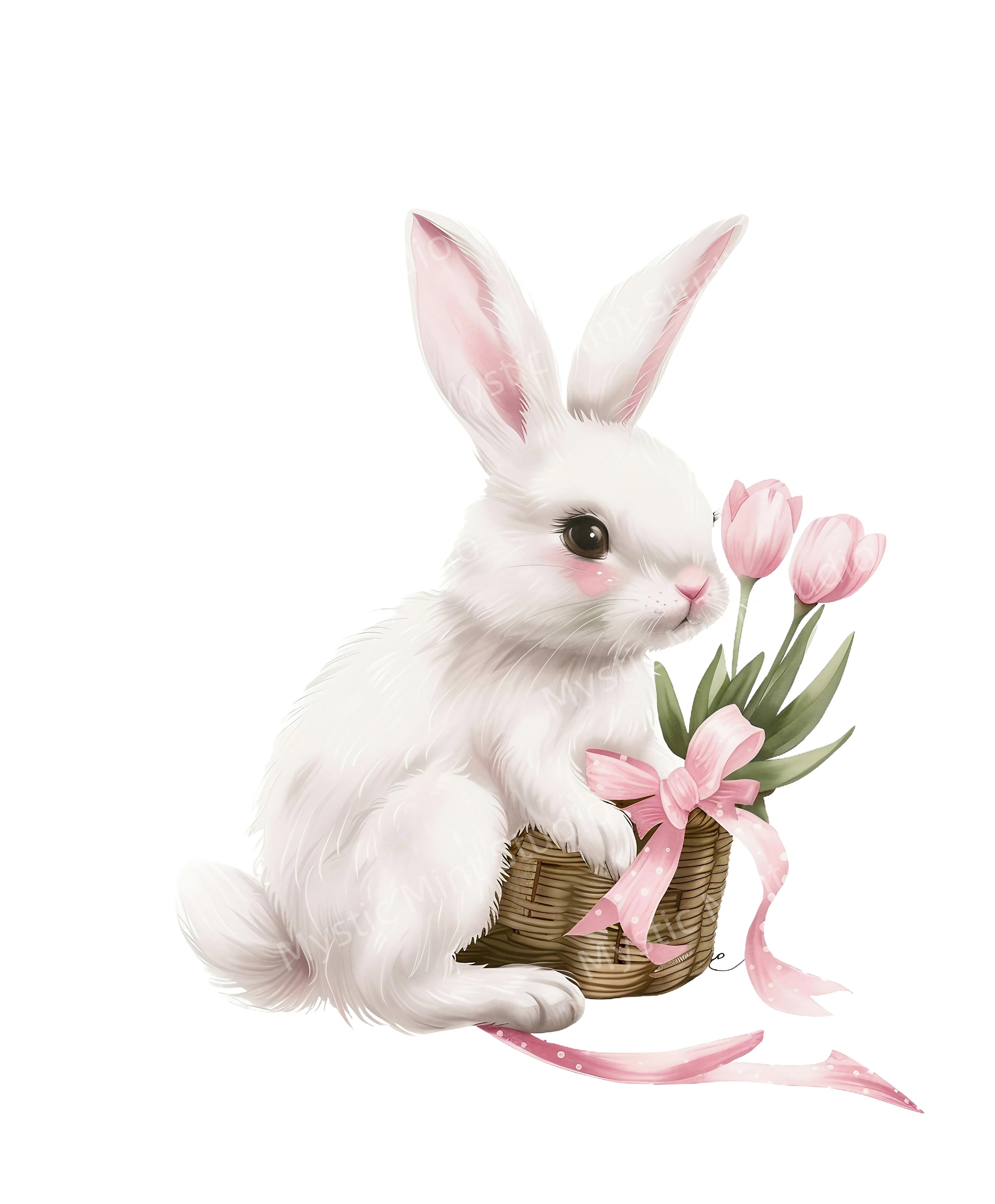 Cute Rabbit Bunny With Pink Tulip Clipart, 10 High-resolution Pngs and ...