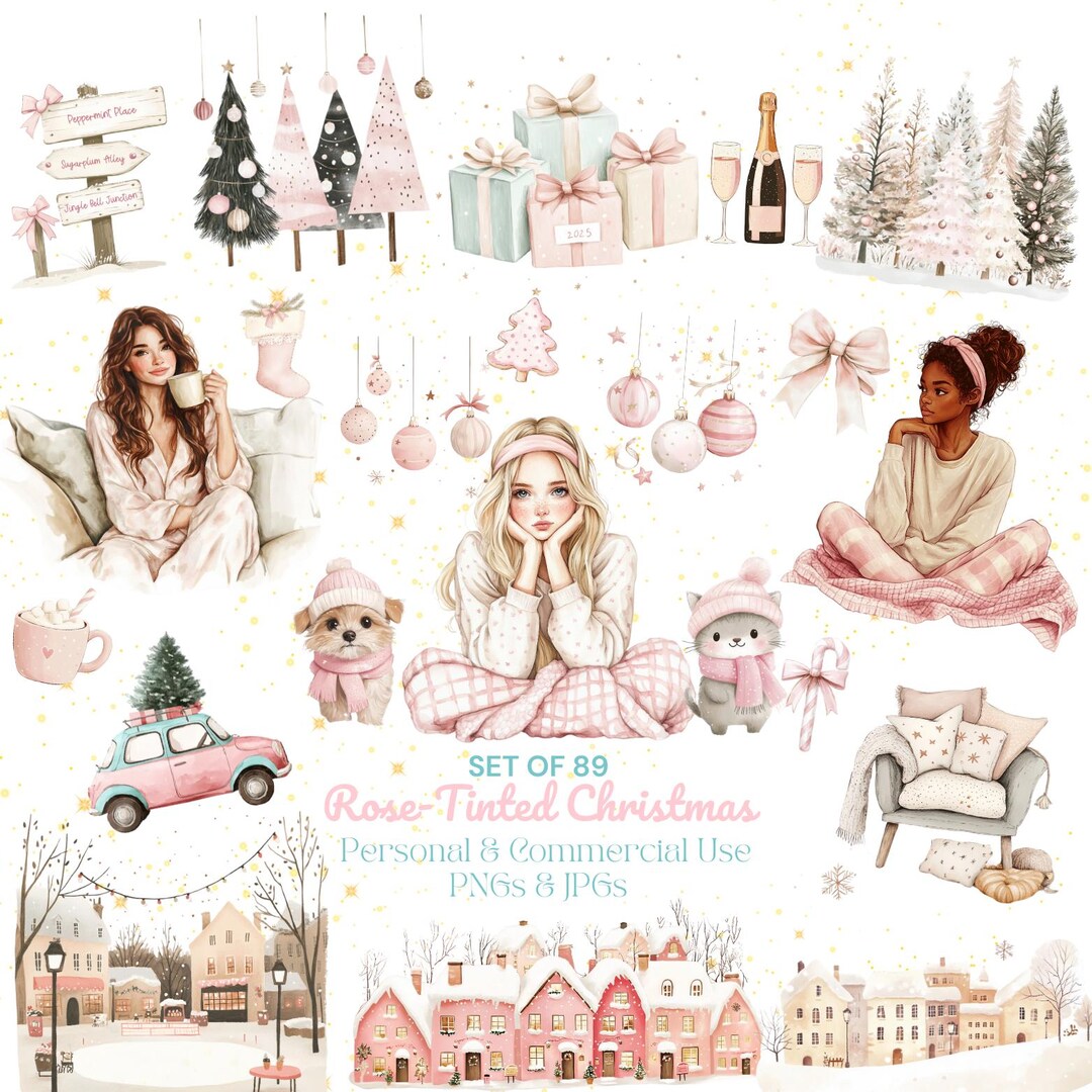 Watercolor Christmas Clipart | Cozy Christmas Clipart | Pink Christmas ...