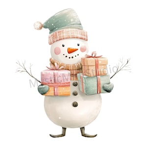 Watercolor Snowman Clipart | Cute Christmas Clipart | Christmas Snowman ...