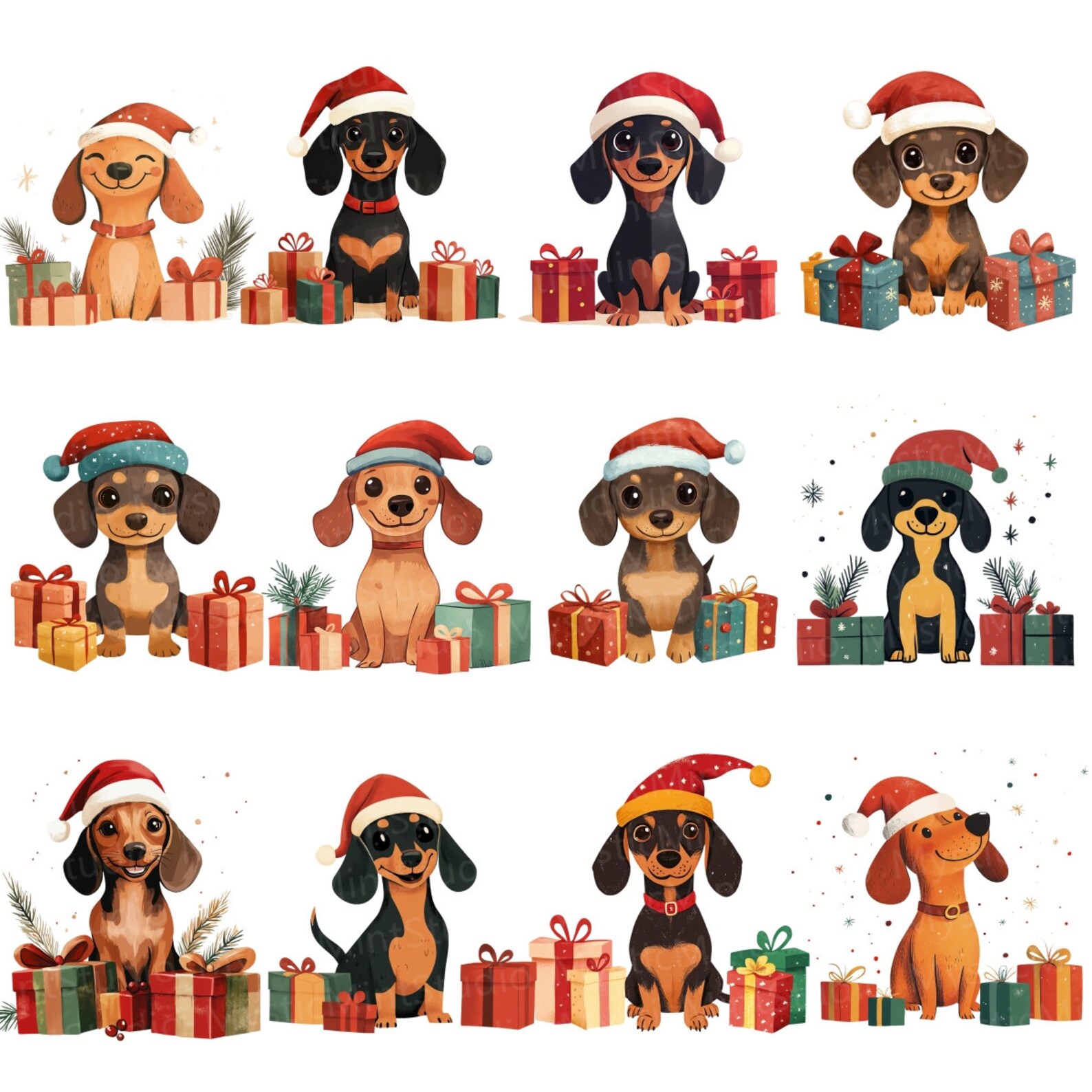 Christmas Dachshund Clipart, Festive Sausage Dog Clipart, Holiday ...
