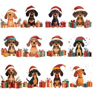 Christmas Dachshund Clipart, Festive Sausage Dog Clipart, Holiday ...