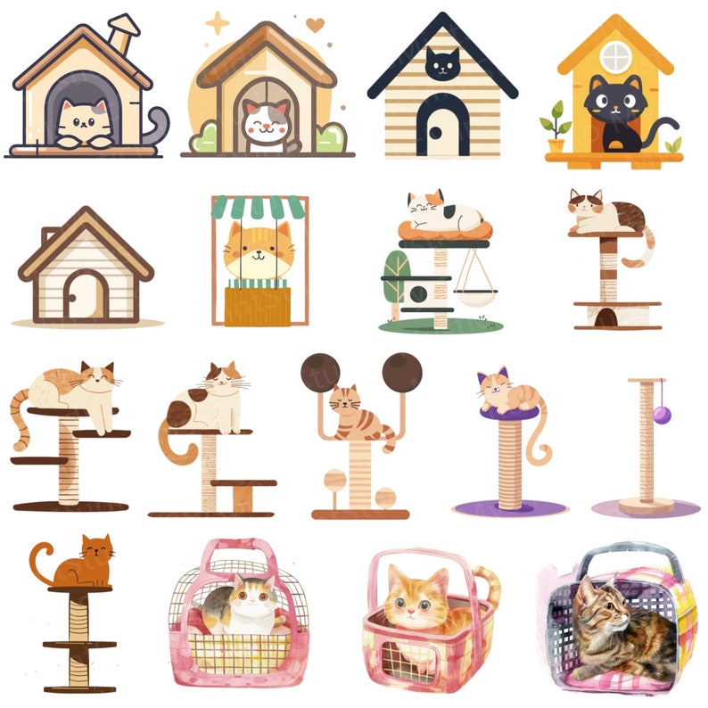 Cat Lover Clipart,cat Paws Cat House Cat Food Meow Cat Teaser Wand Cat ...