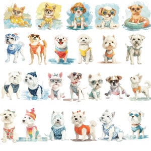 Summer Dog Beach Watercolor Cute Dogs Puppy Clipart|69 High-quality ...