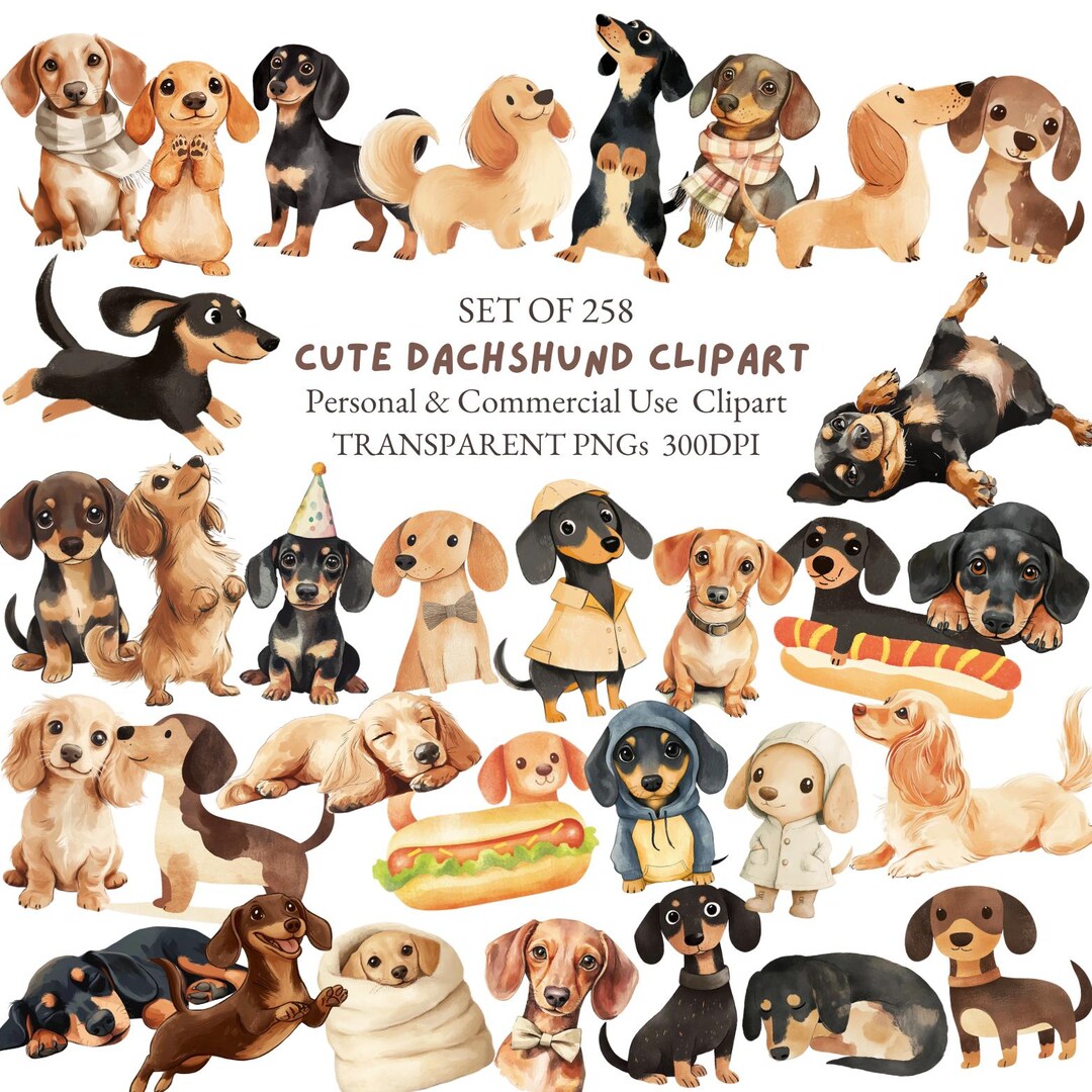 Watercolor Dachshund Clipart Bundle | Cute Sausage Dog Clipart | Wiener ...