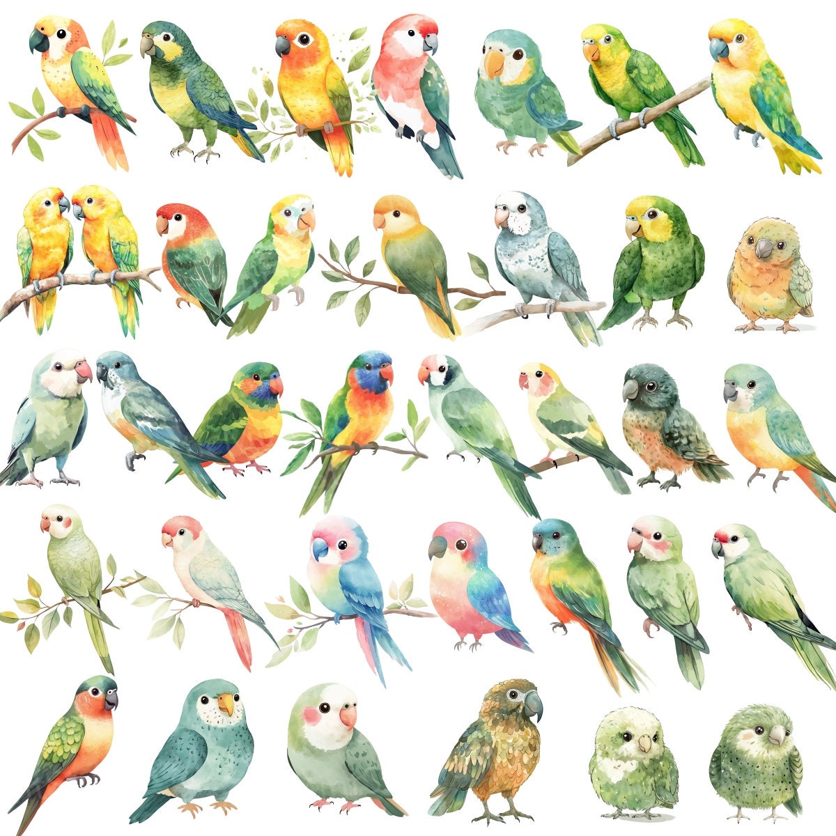 Cute Watercolor Parrot Clipart | Tropical Bird Clipart | Exotic Bird ...