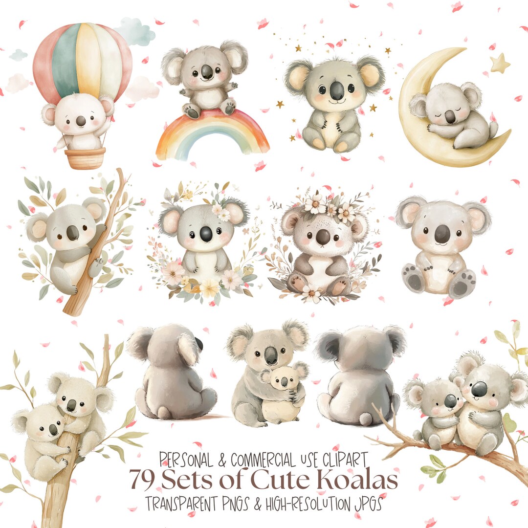 Cute Koala Clipart Bundle | Watercolor Koala Clipart L Koala Nursery ...