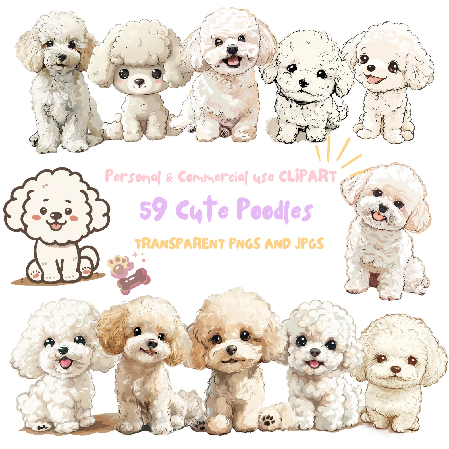 Poodle Dog Puppies Clipart|59 High-quality PNG and Jpg|sublimation ...