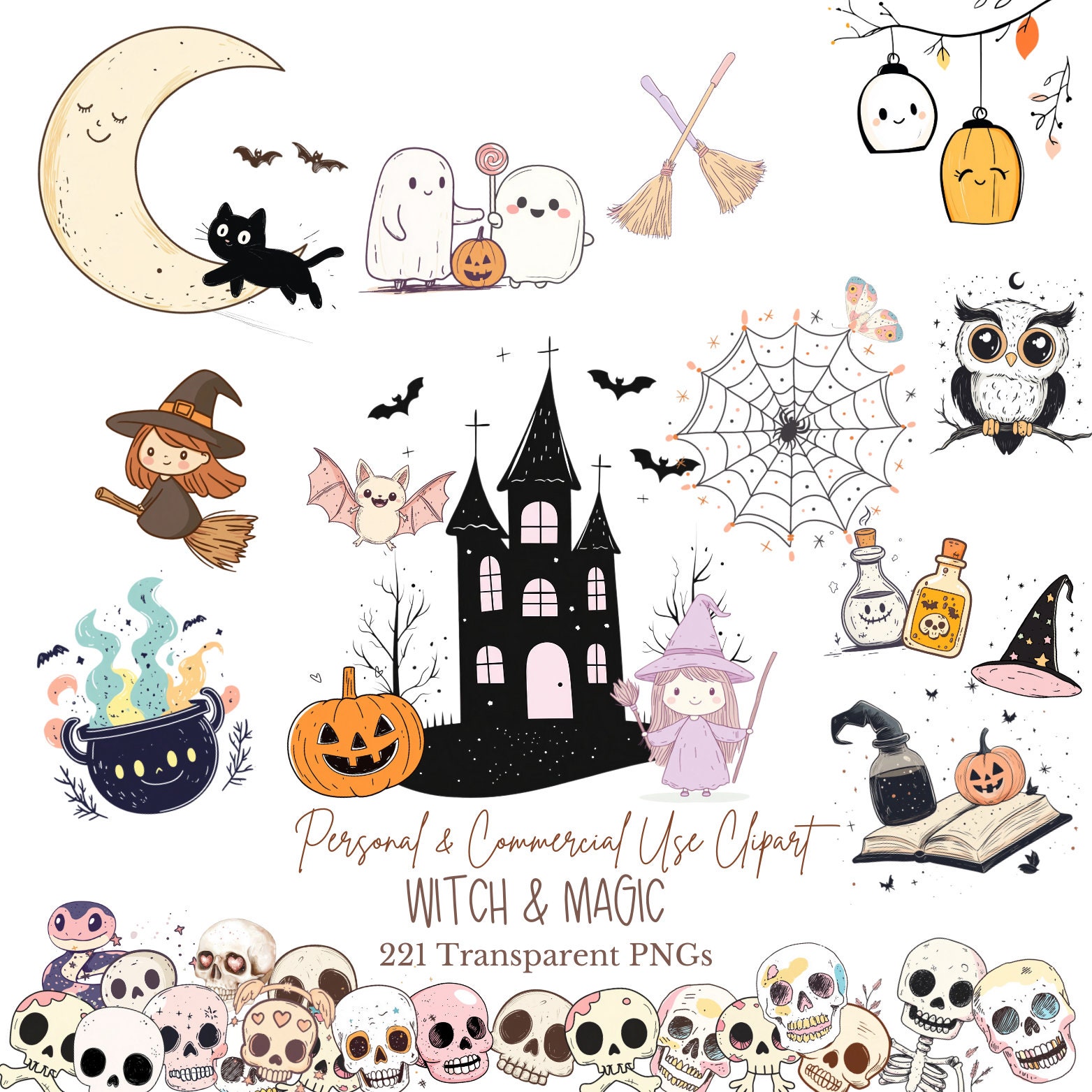 Halloween Clipart | Witch Halloween Clipart | Cute Skull Clipart ...